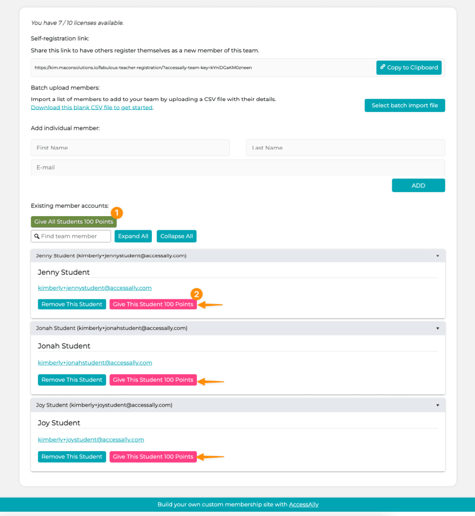 Team Interaction: Allow Team Leaders to Reward Team Members with Points | AccessAlly™ Knowledge Base